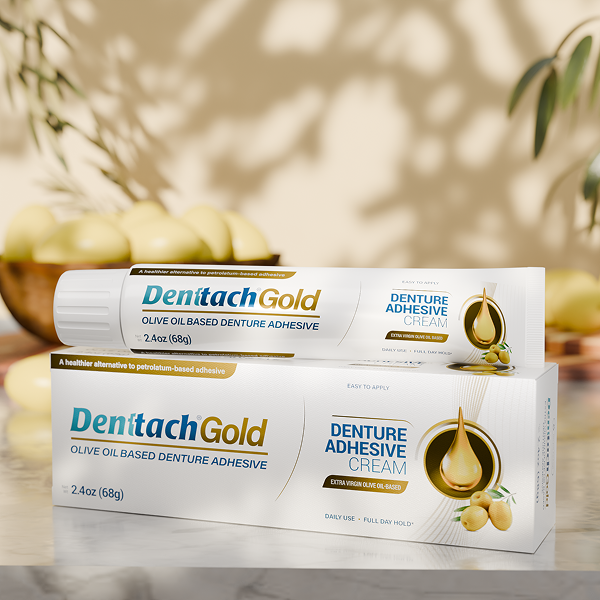 Denttach Gold—Olive Oil Based Denture Adhesive